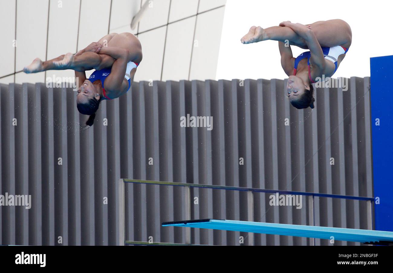 Christina Loukas and Kassidy Cook of the US dive during the women's 3m ...