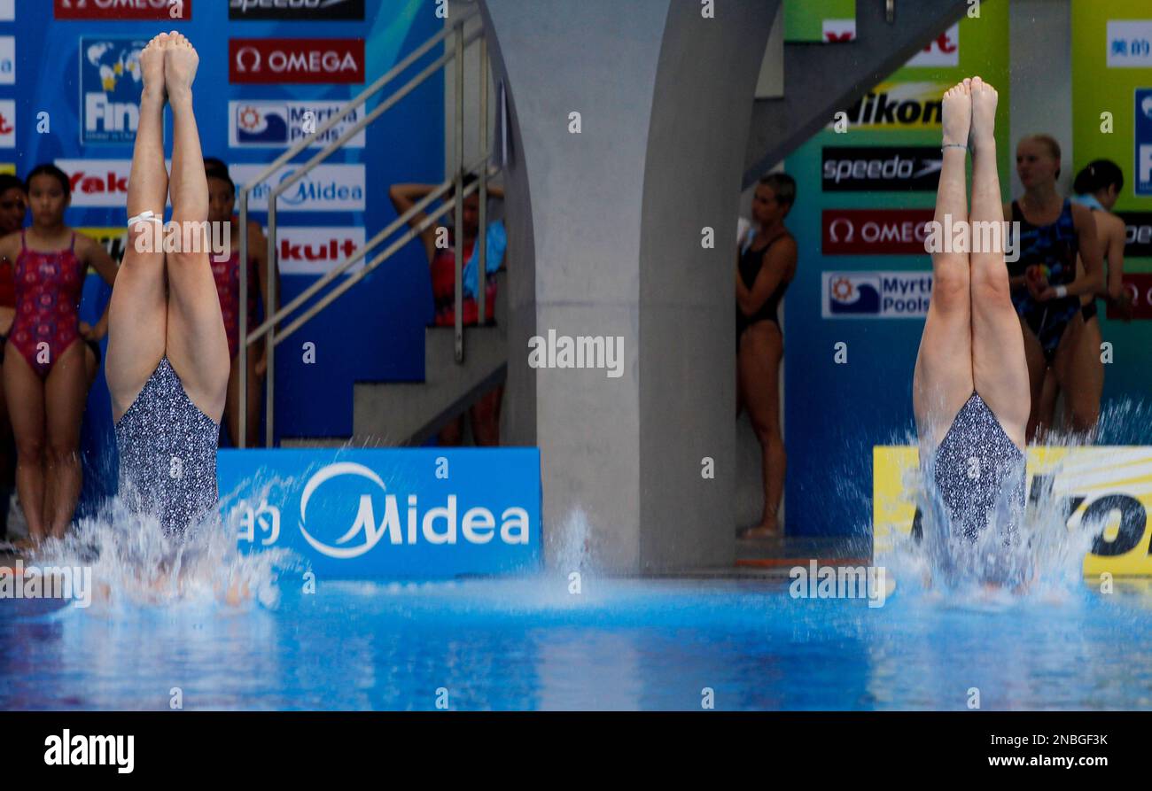 Greece's Eleni Katsouli and Iouliana Banousi dive during the women's 3m ...