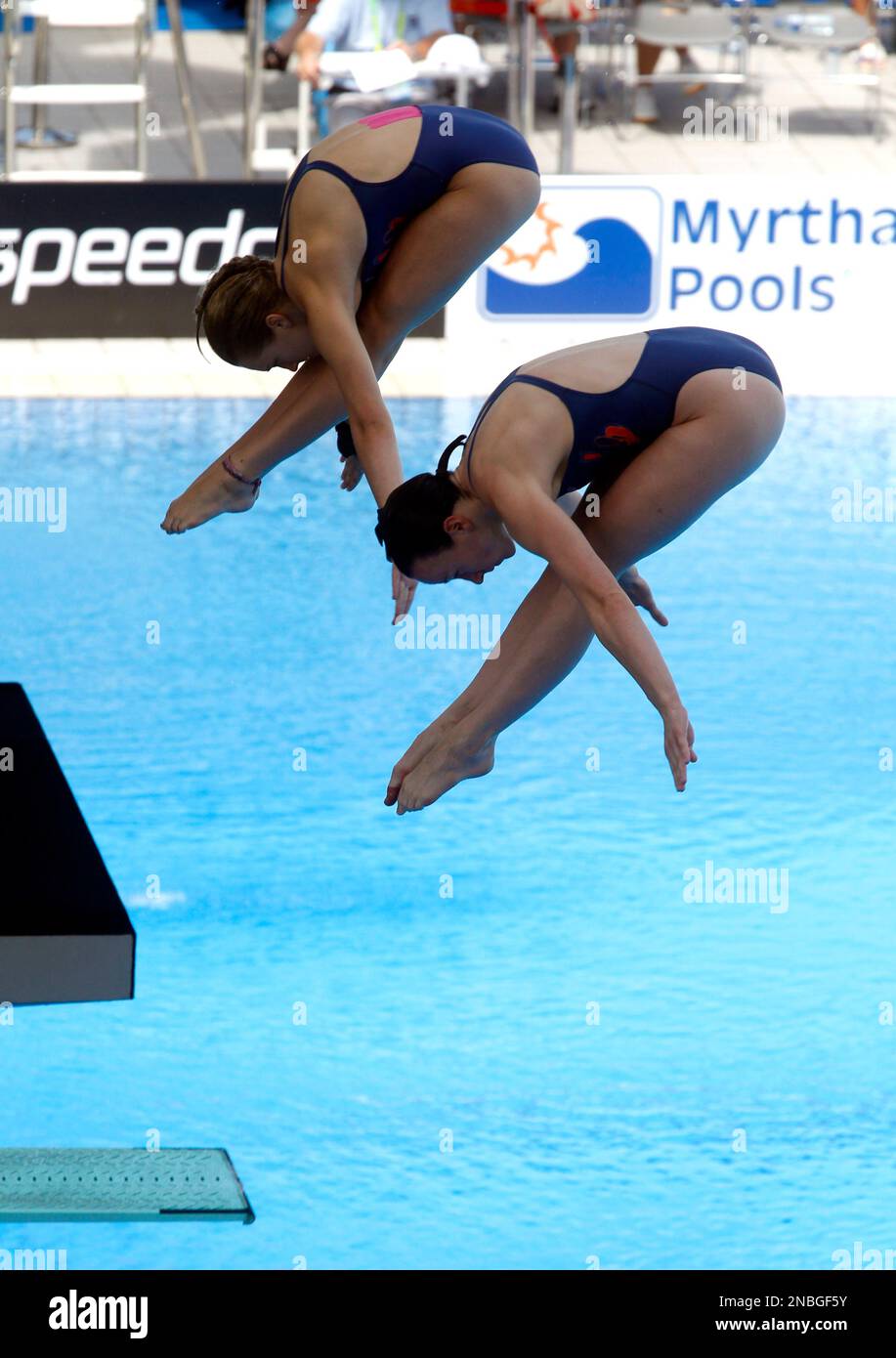 Britain's Alicia Blagg and Rebecca Gallantree dive during the women's ...