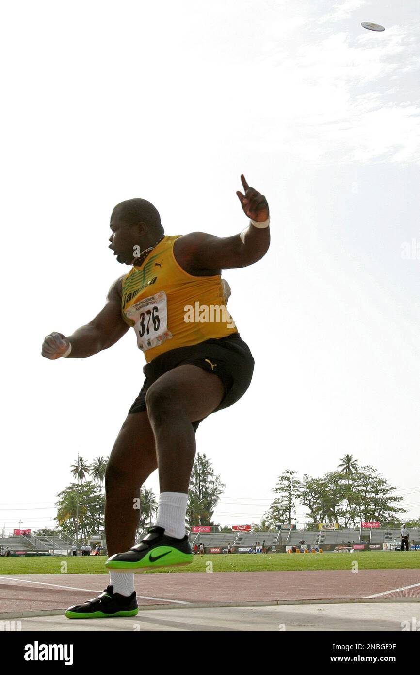 Jamaica’s Jason Morgan goes through the motion before releasing his ...