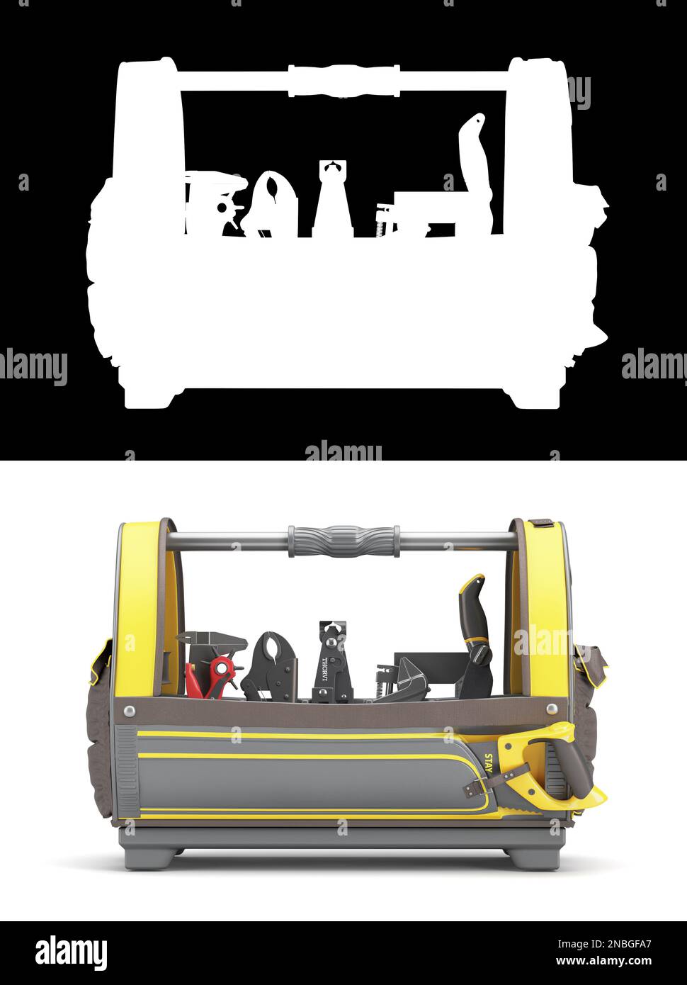 professional open big tools case front view 3d render on white with ...