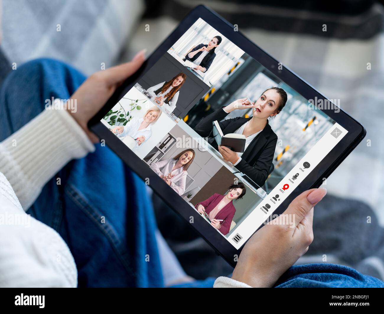 online meeting female business team tablet screen Stock Photo - Alamy