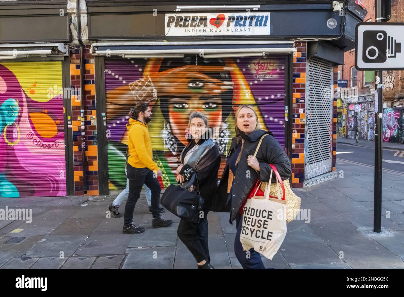 England, London, Spitalfields, Brick Lane, Colourful Street Art Stock ...