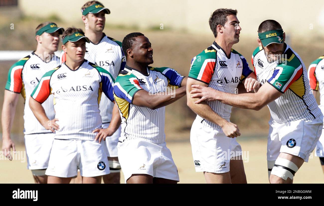 South African rugby players during their training in Johannesburg ...