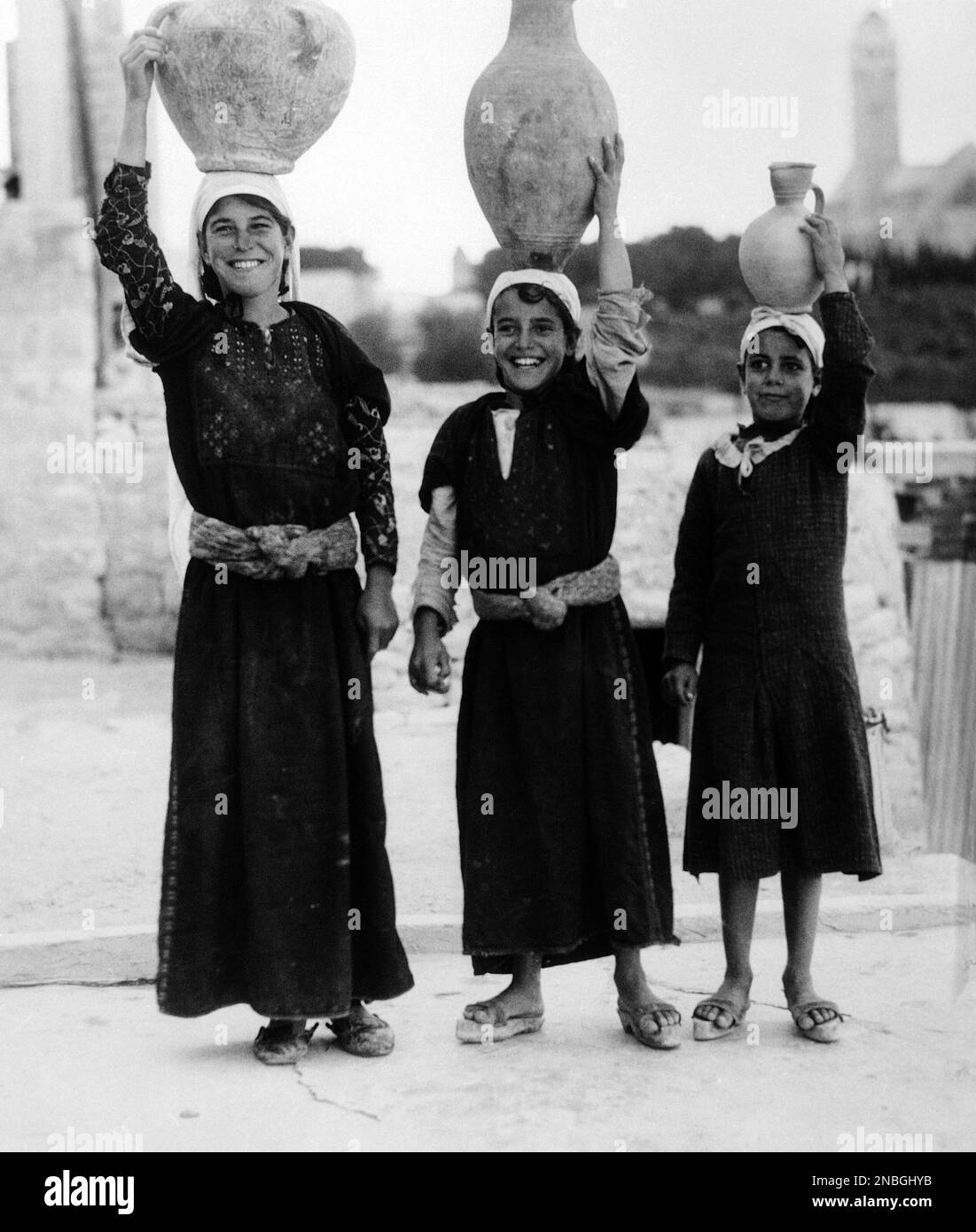 Typical group of women of the holy land who, as in the time of the old ...