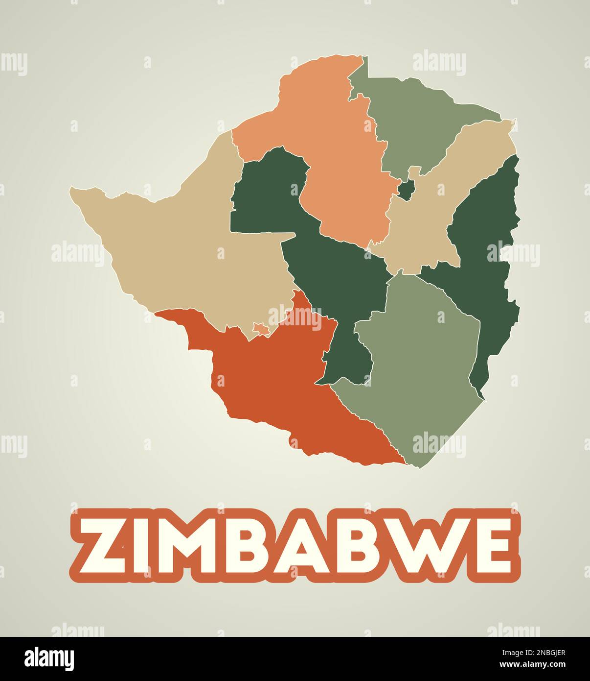 Zimbabwe poster in retro style. Map of the country with regions in ...