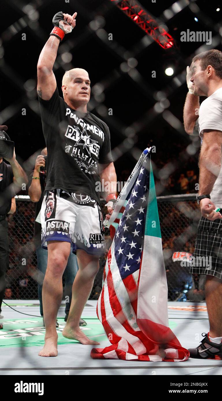 FILE - In this July 2, 2011, file photo, Tito Ortiz celebrates his ...