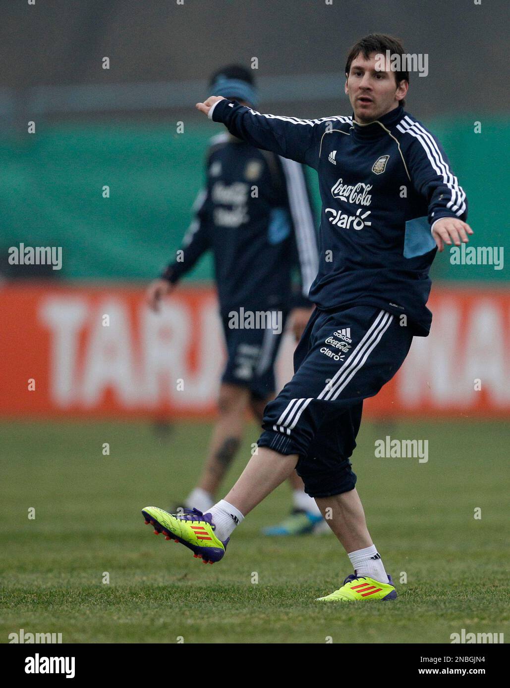 Argentina's Lionel Messi gestures at a training session in Buenos Aires ...