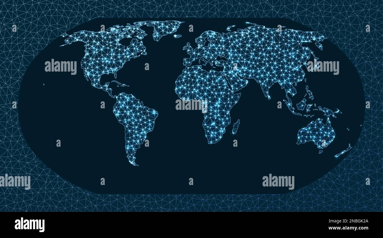 Global network concept. Robinson projection. World Network. Vibrant connections map. Vector ...