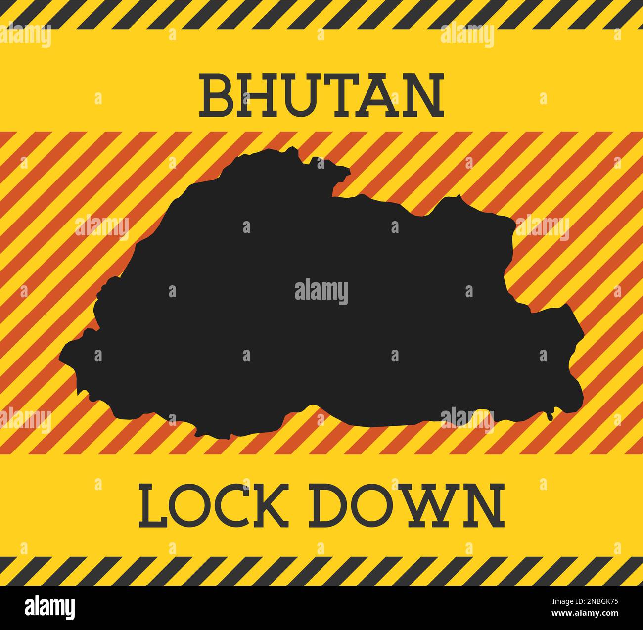 Bhutan lockdown sign. Yellow country pandemic danger icon. Vector ...