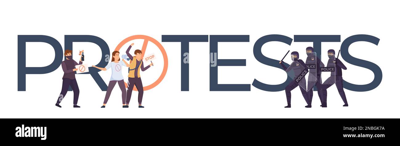 Protest revolution flat text color composition with big letters and ...