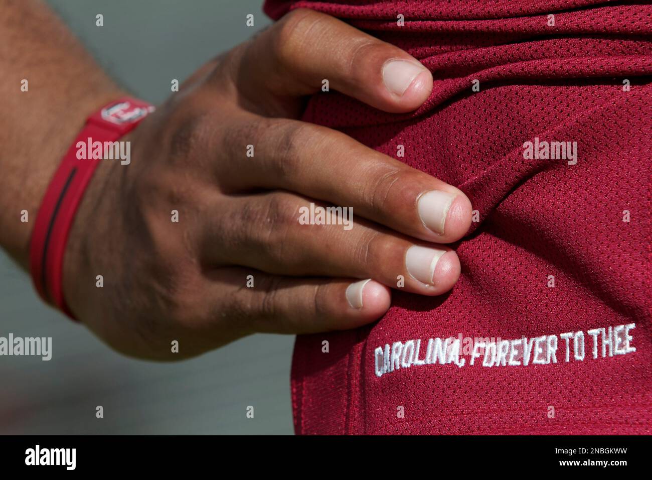 South Carolina tight end Justice Cunningham, shows off the new motto ...