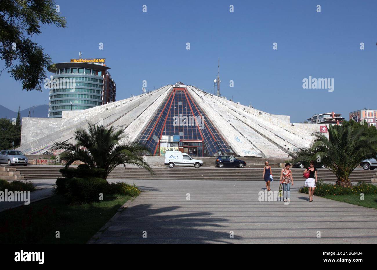View of the cultural center, known as the Pyramid, in Tirana, Albania ...