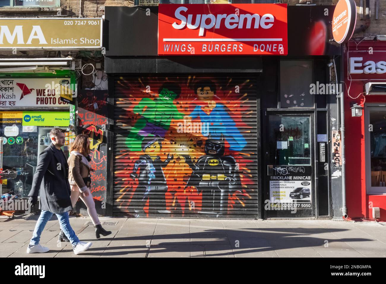 England, London, Spitalfields, Brick Lane, Colourful Street Art Stock ...