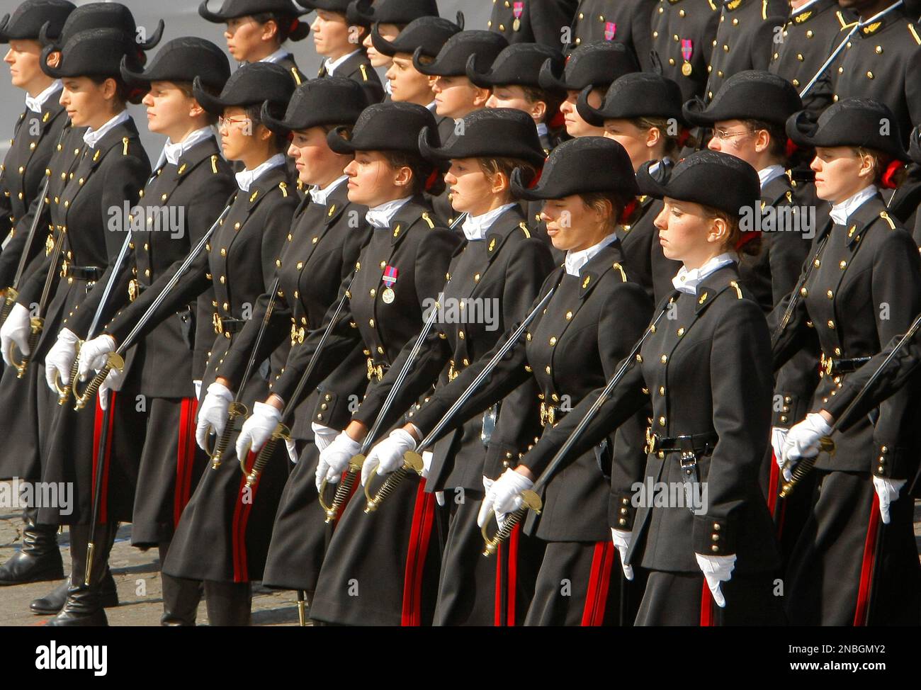 Students of the French elite military school, Polytechnique, parade in ...