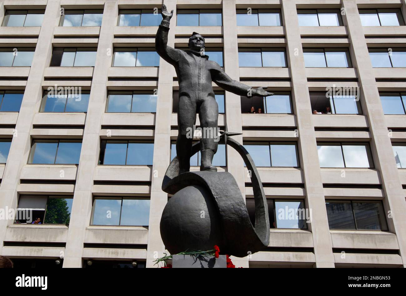 The newly-unveiled statue of Yuri Gagarin, the first man in space, is ...