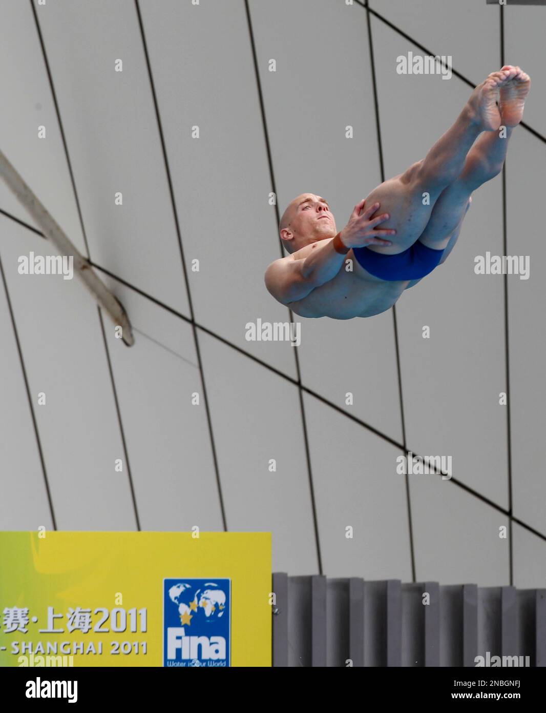 British diver Nick Robinson-Baker practices his routine at the FINA ...