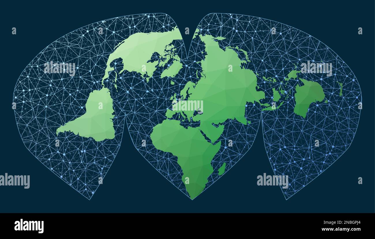 Communications Map Of The World Interrupted Sinu Mollweide Projection Green Low Poly World