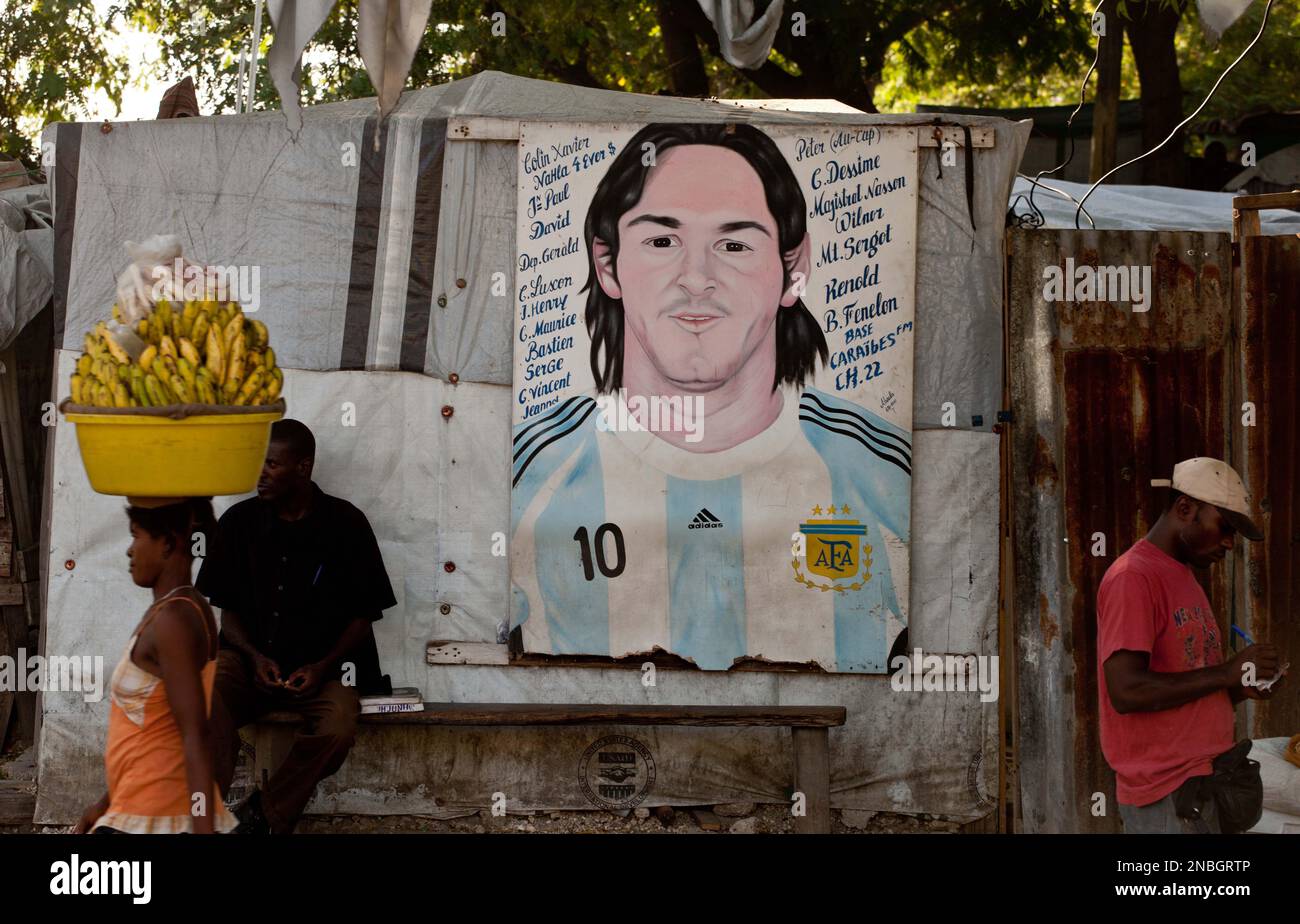 In this photo taken Saturday July 9, 2011, a painting of Argentina's ...