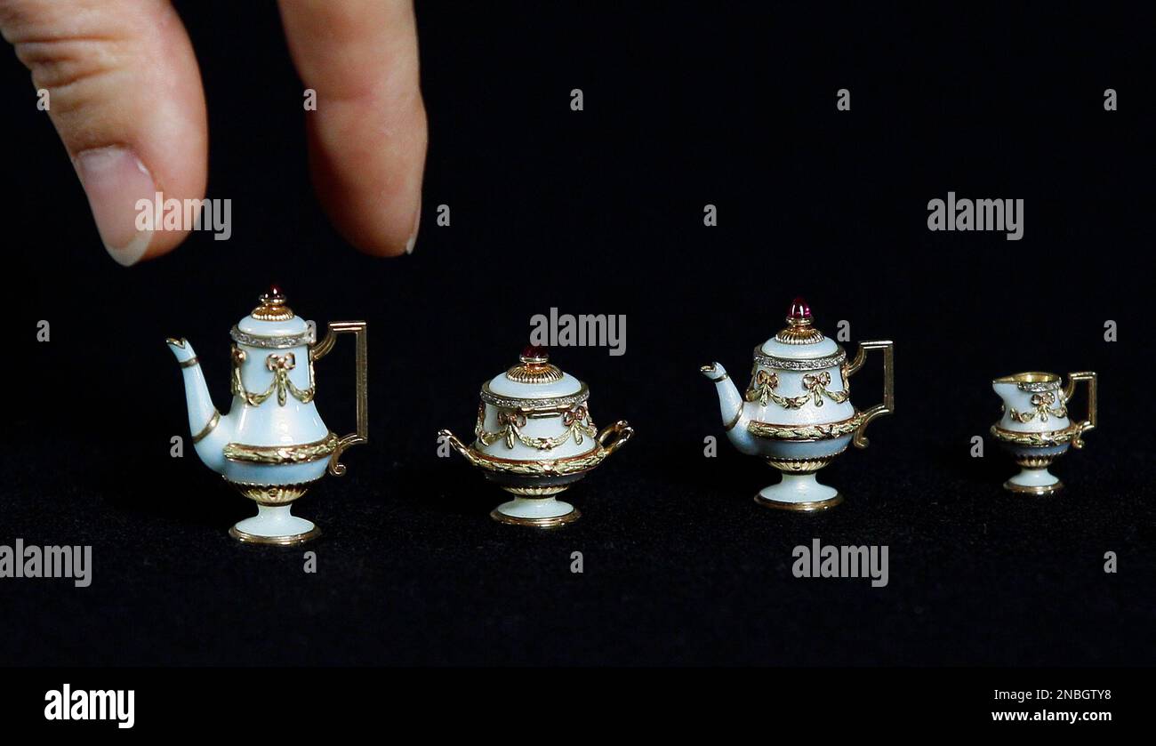A miniature Faberge tea set is seen displayed at Buckingham Palace in ...