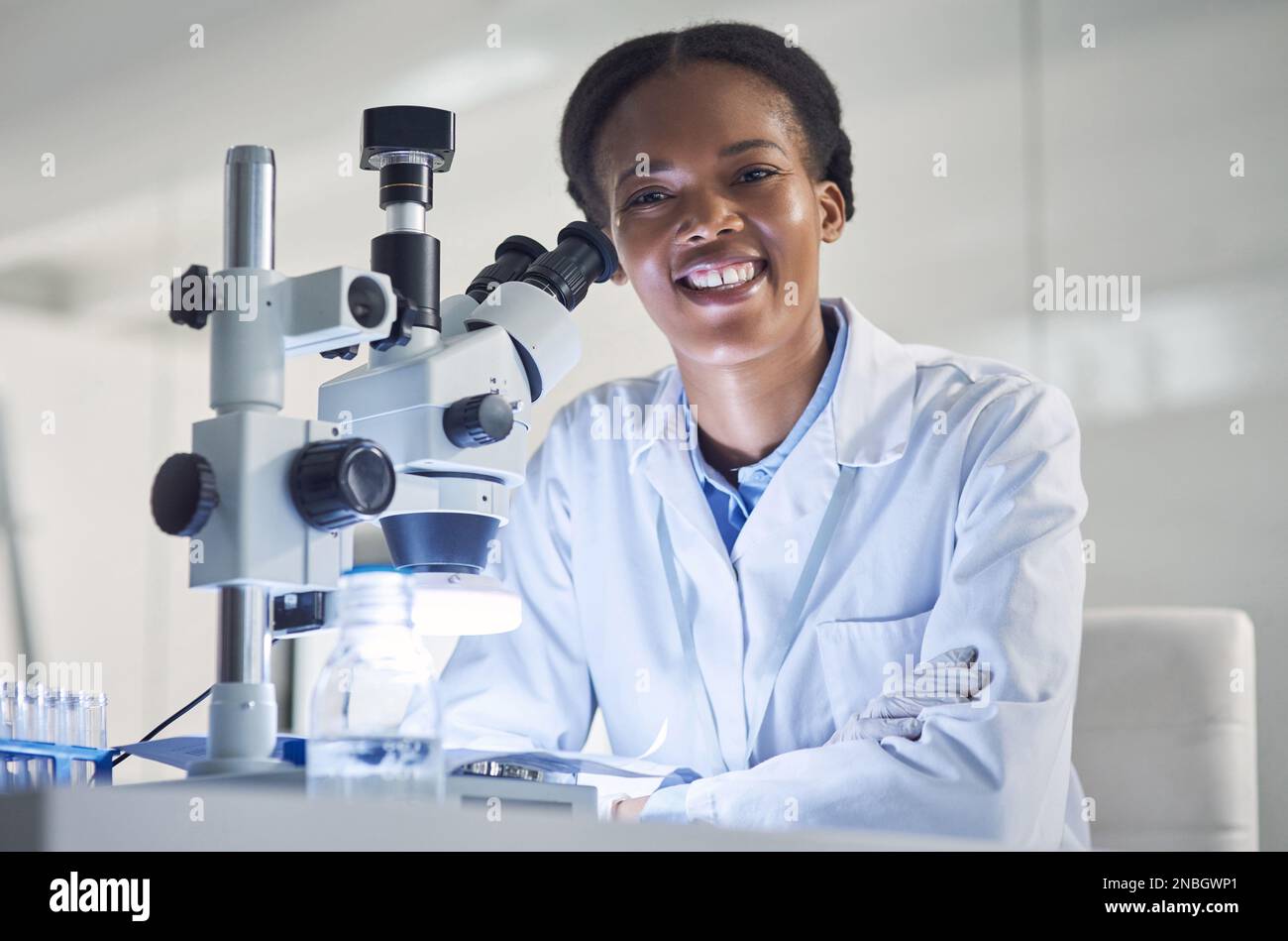 Ive got my eyes wide open. Portrait of a young scientist using a ...