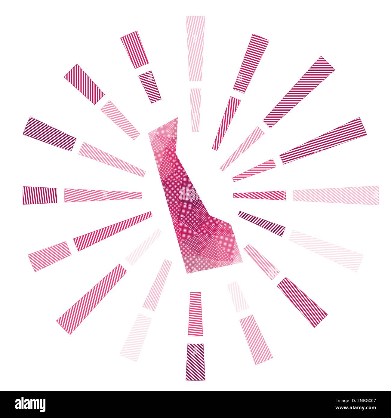 Delaware sunburst. Low poly striped rays and map of the US state ...