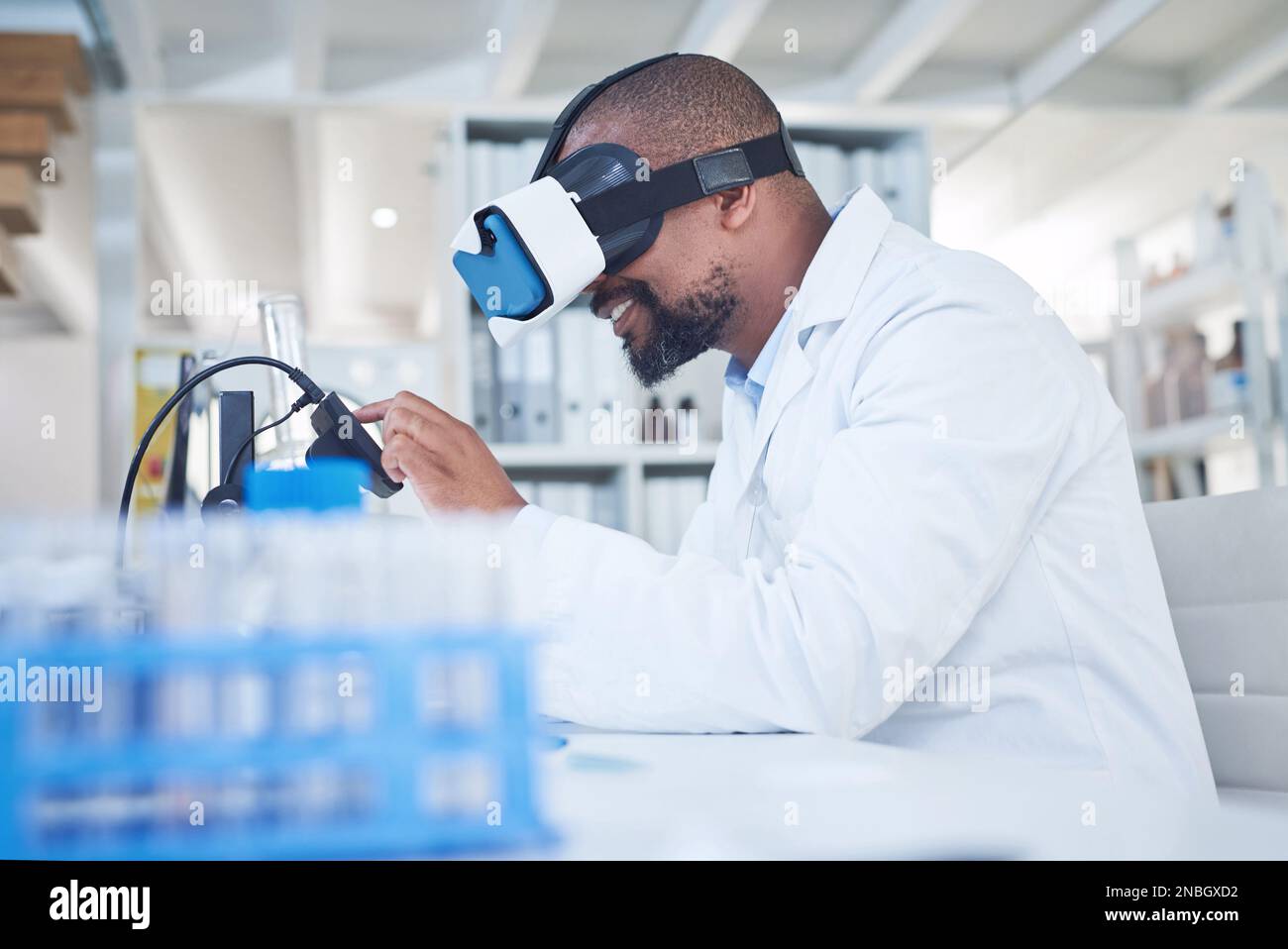 The future turns science fiction into fact. a scientist using a virtual ...