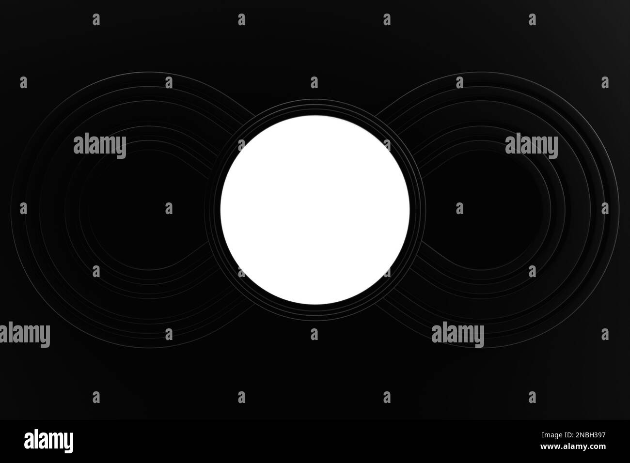 3D illustration white round frame for text on a black background with ...