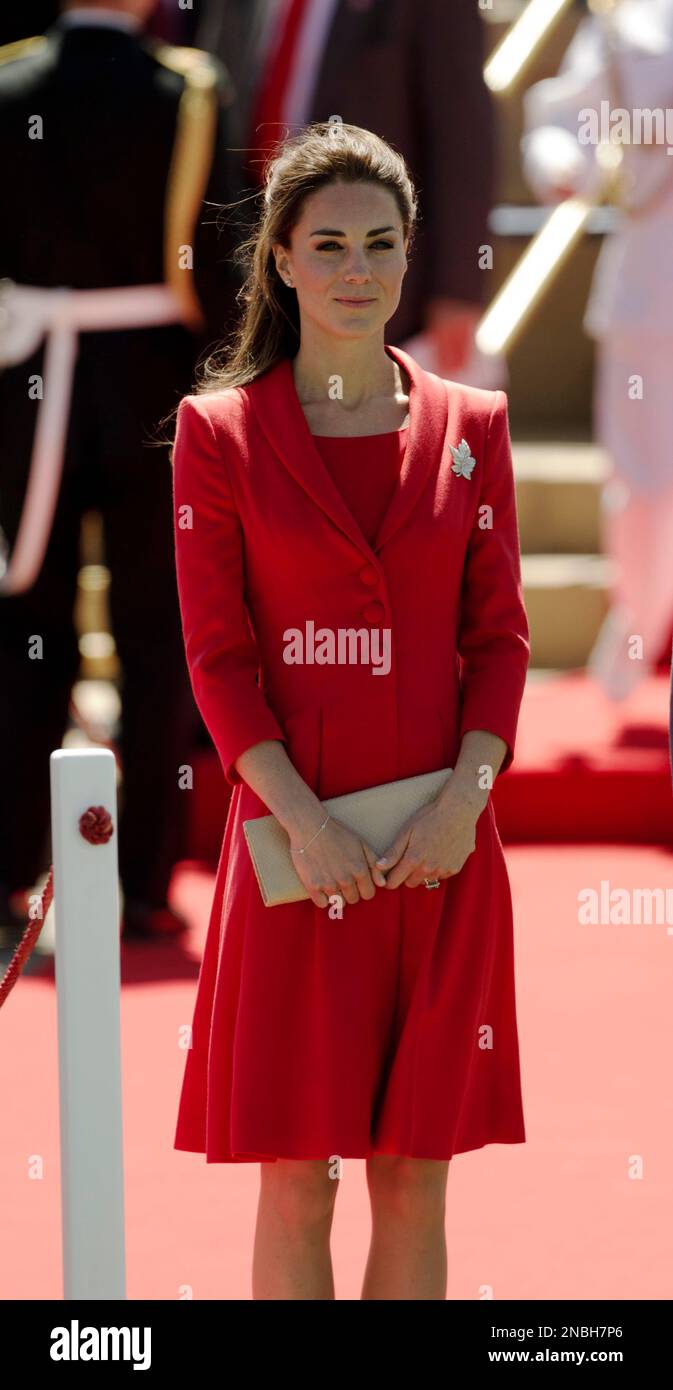 Kate, the Duchess of Cambridge, during a departure ceremony in Calgary ...