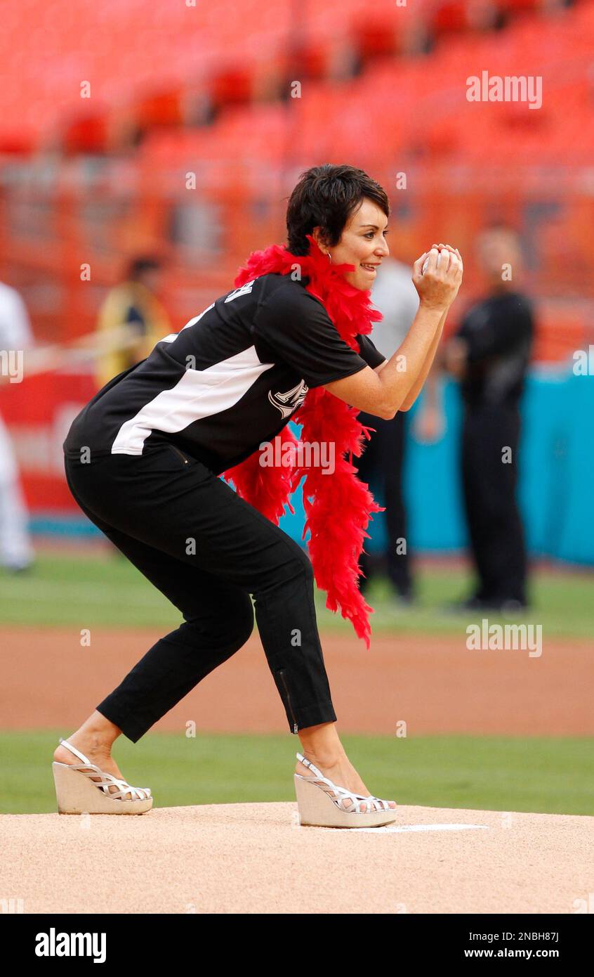 WSVN 7 television news personality Belkys Nerey prepares to throw out a ...