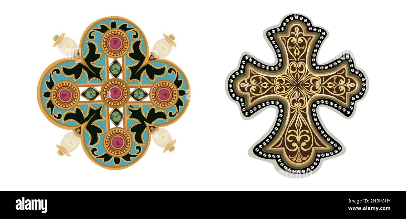 Two Golden cross jewelry vector illustrations isolated on white ...