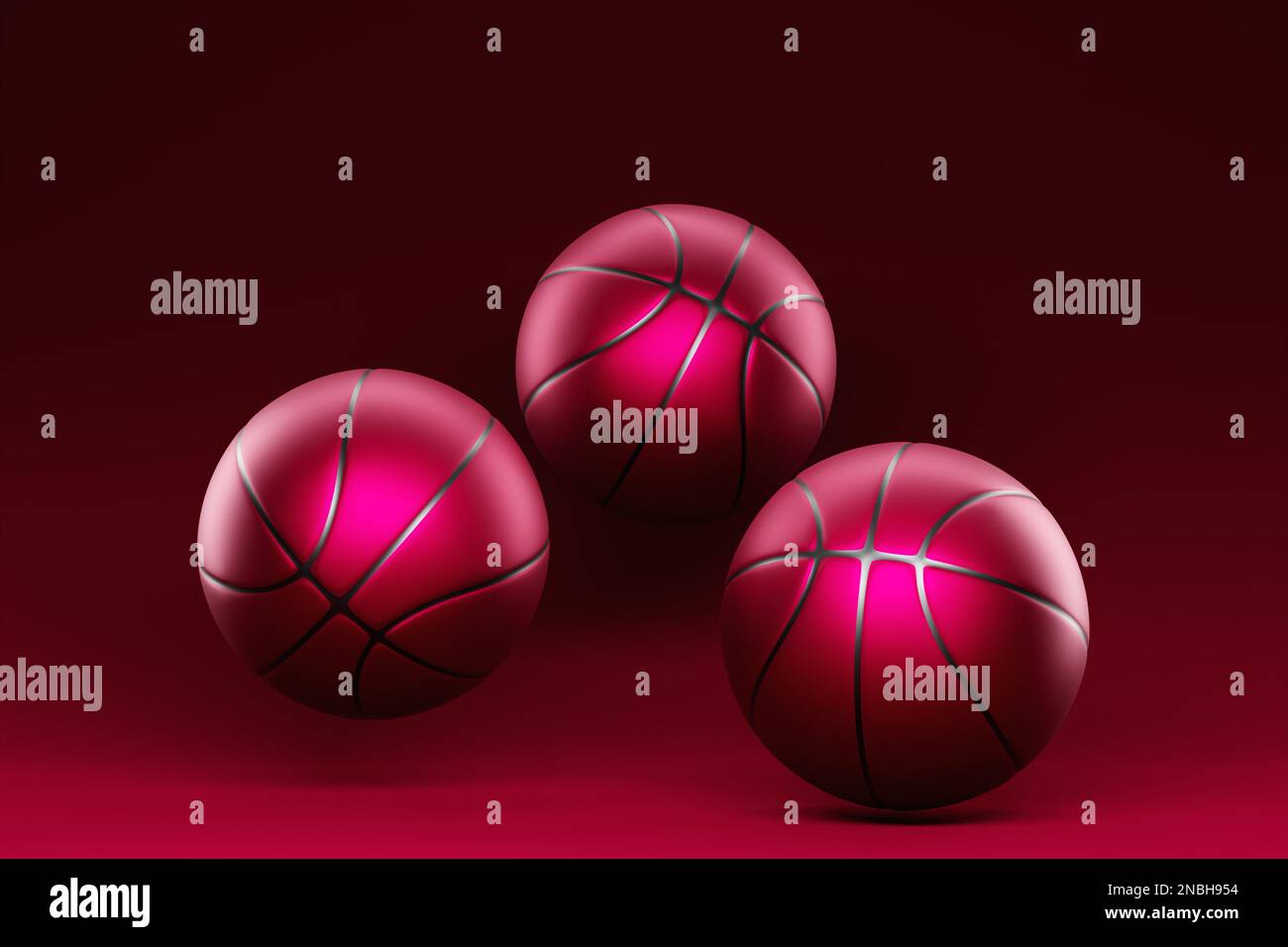 3d illustration of classic basketball balls with stripes on magenta ...