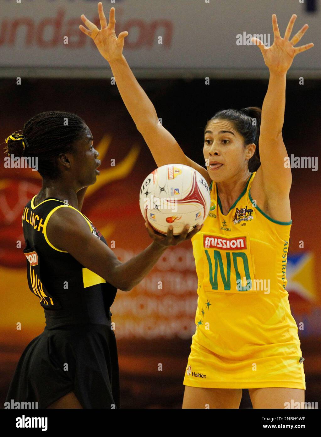Australia's Mo'onia Gerrard, right, tries to block Jamaica's Kimone ...