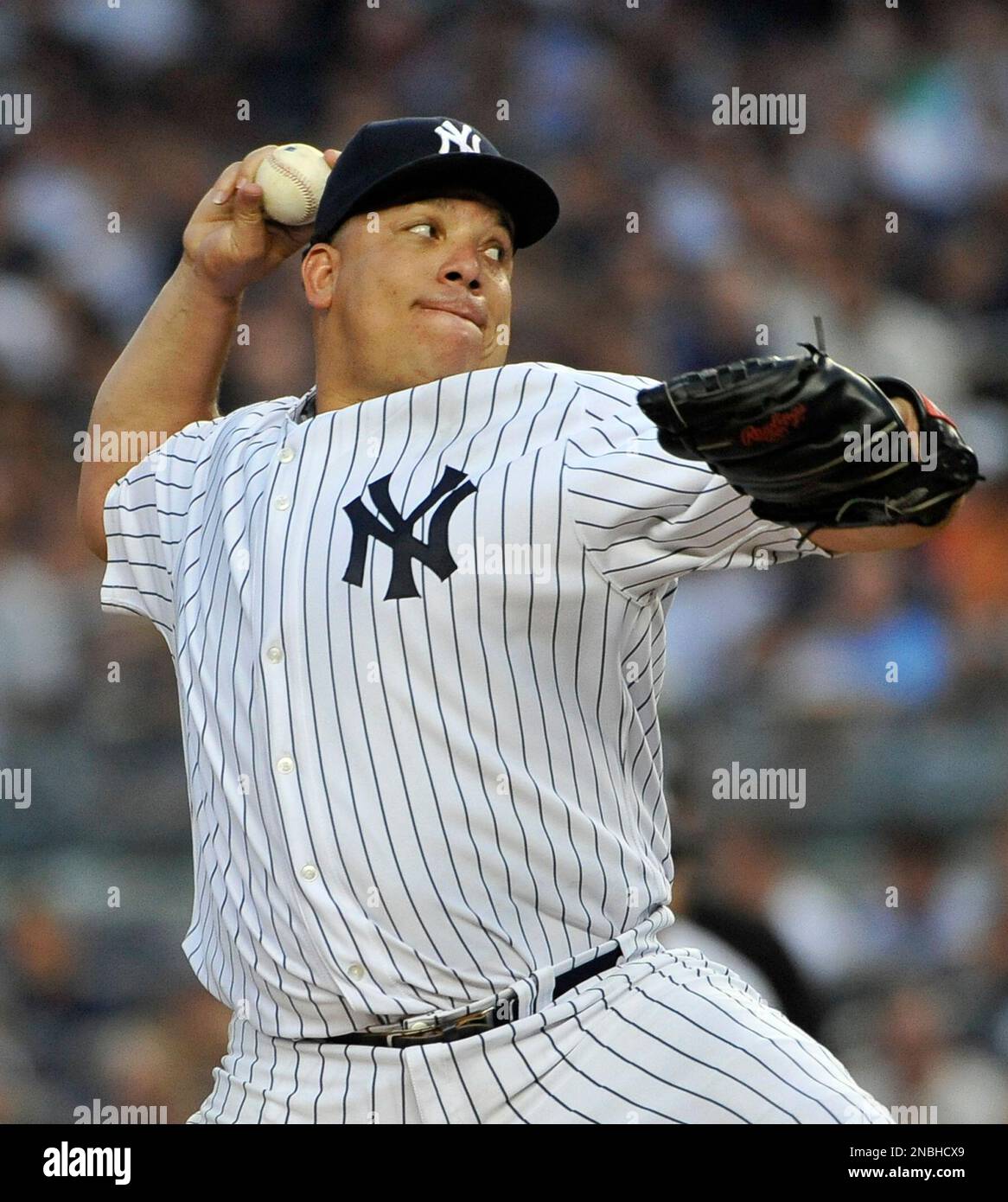 New York Yankees starting pitcher Bartolo Colon throws against Tampa ...