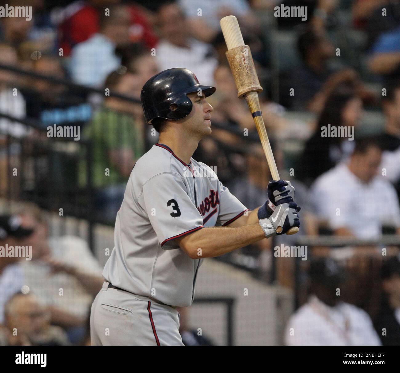 Minnesota Twins' Joe Mauer waits to bat during the fourth inning of a ...
