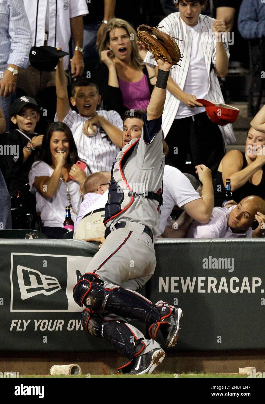 Minnesota Twins catcher Drew Butera celebrates after catching a foul ...