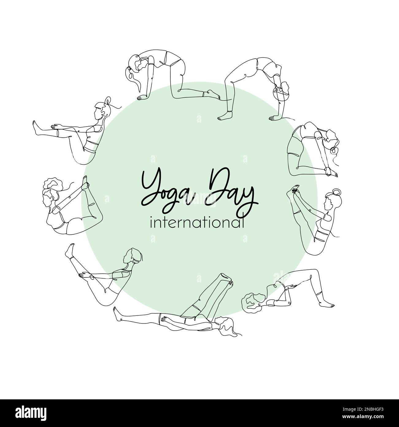 Single line drawing of girls in yoga poses with abstract shapes ...