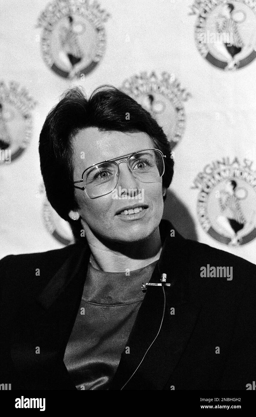 Veteran tennis star Billie Jean King reacts during a press conference ...