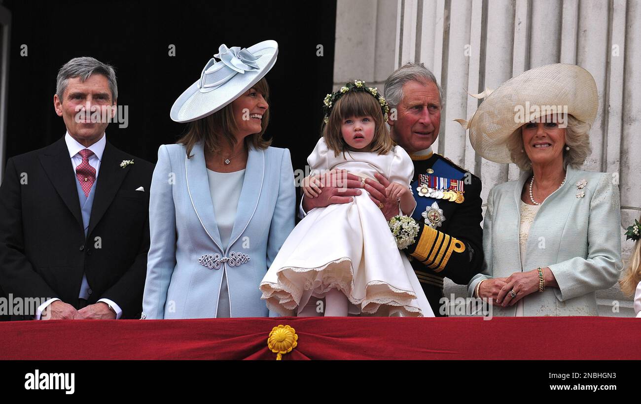 Michael Middleton, Carole Middleton, Prince Charles, holding bridesmaid ...