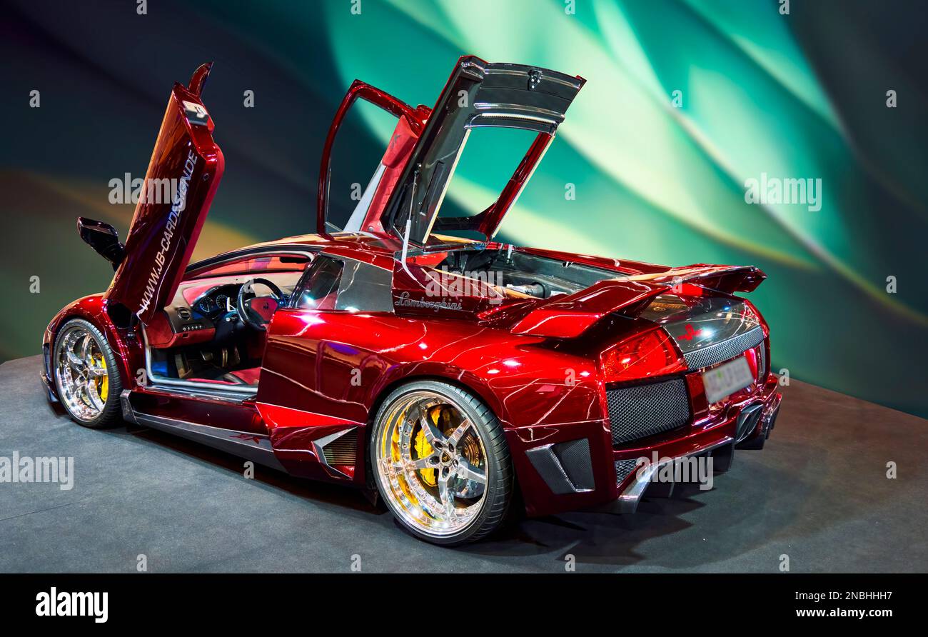 Lamborghini LP 640 E-Gear in red, exclusive luxury sports car with open ...