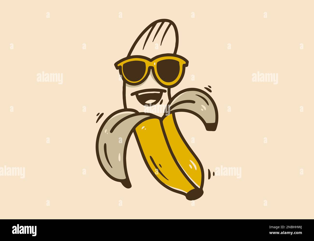 Illustration character design of a banana wearing glasses with smiling face Stock Vector Image ...