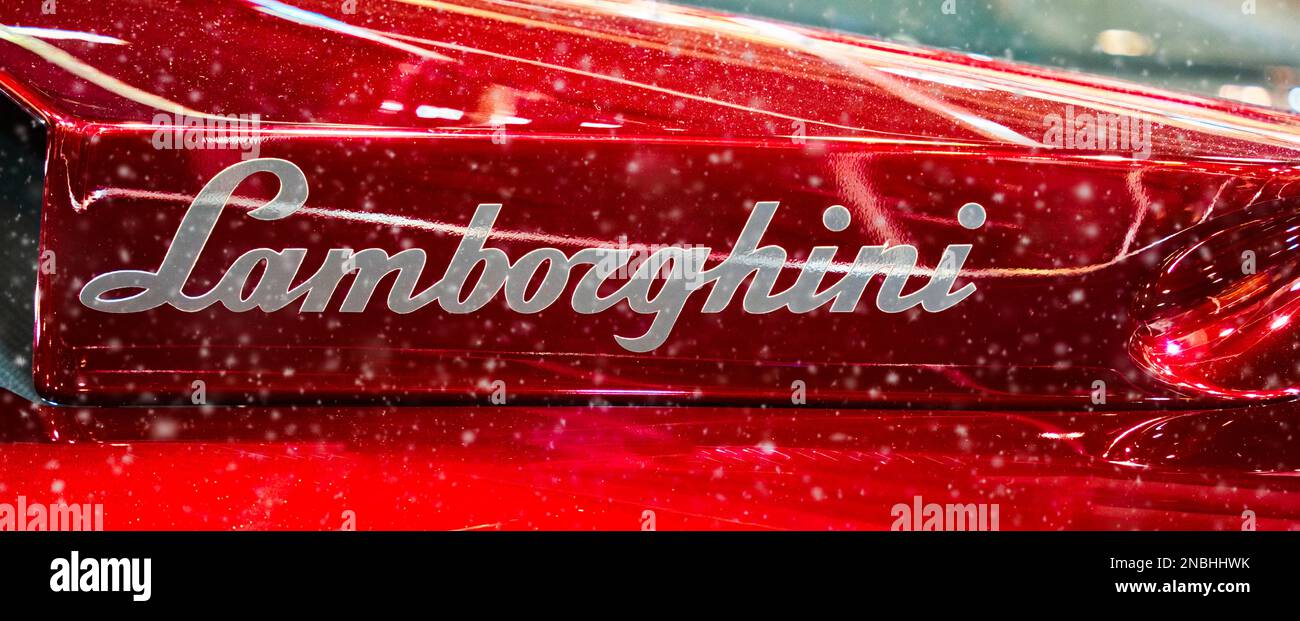 Lamborghini lettering on the body of a Lamborghini, LP 640, E-Gear in ...