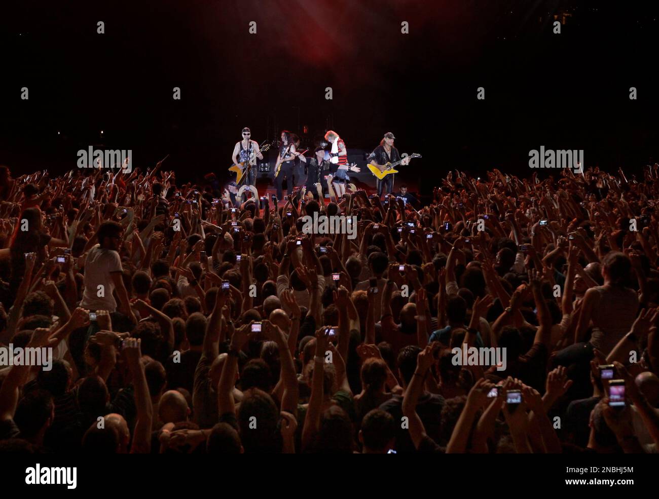 Audience cheers as German rock band the Scorpions perform during a ...