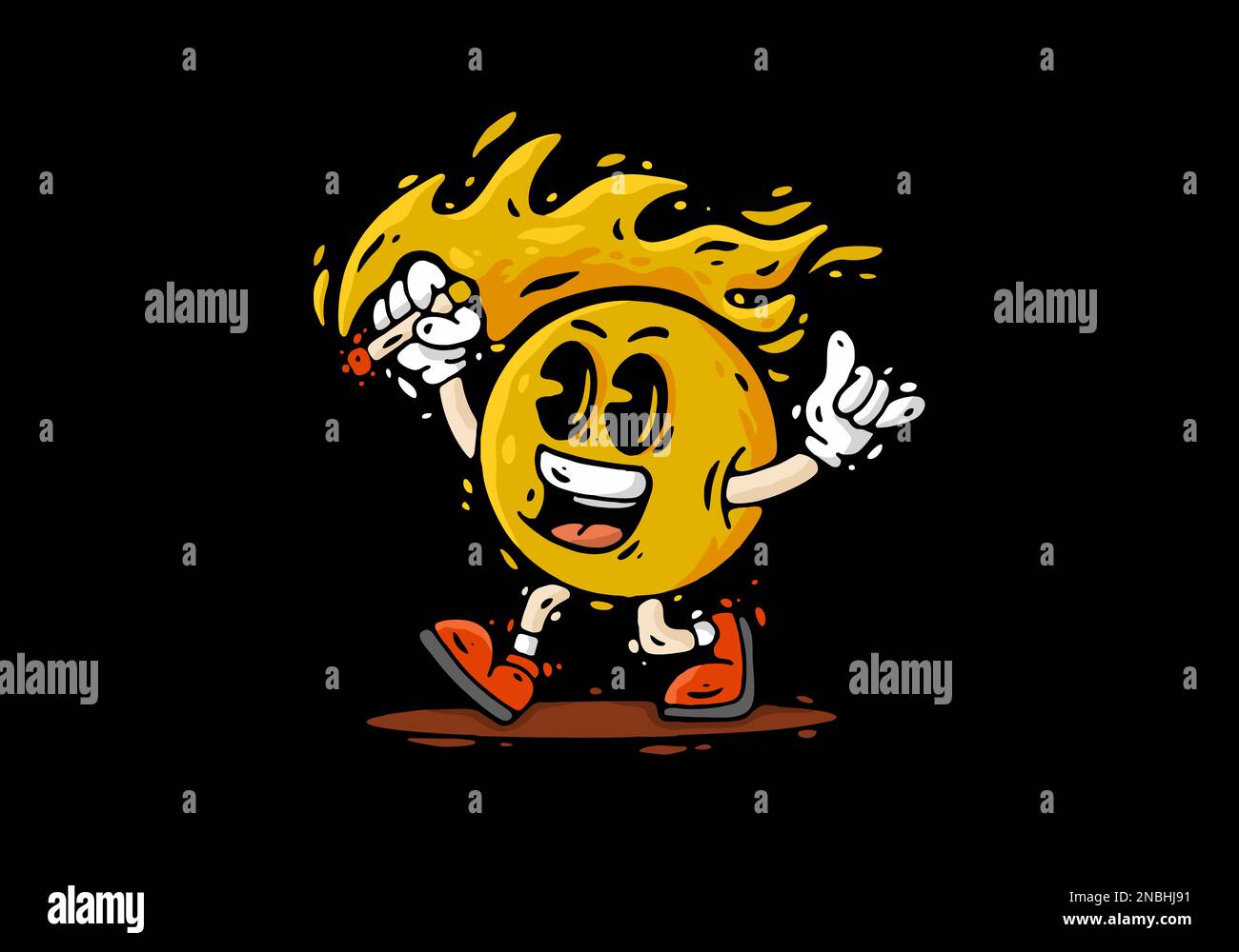 Illustration character design of yellow mascot holding a cigarette with ...