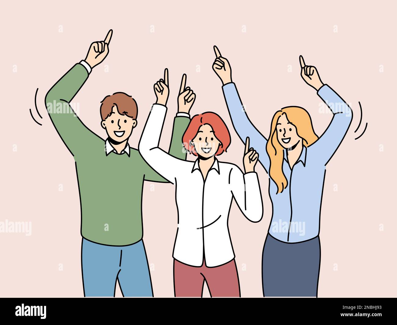 Happy people dancing together enjoying Friday. Smiling businesspeople ...