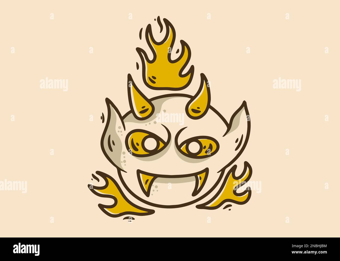 Illustration character design of devil head with fire flame Stock ...