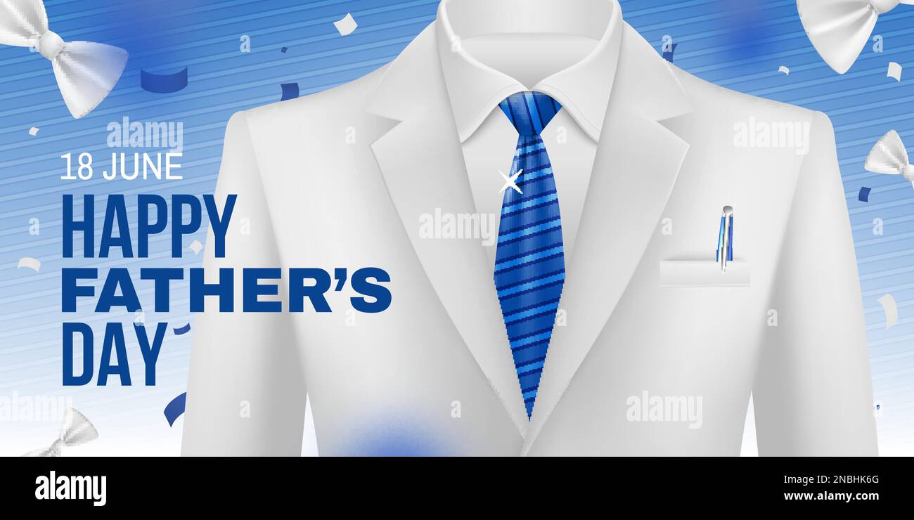Realistic fathers day horizontal poster with elegant white male jacket ...