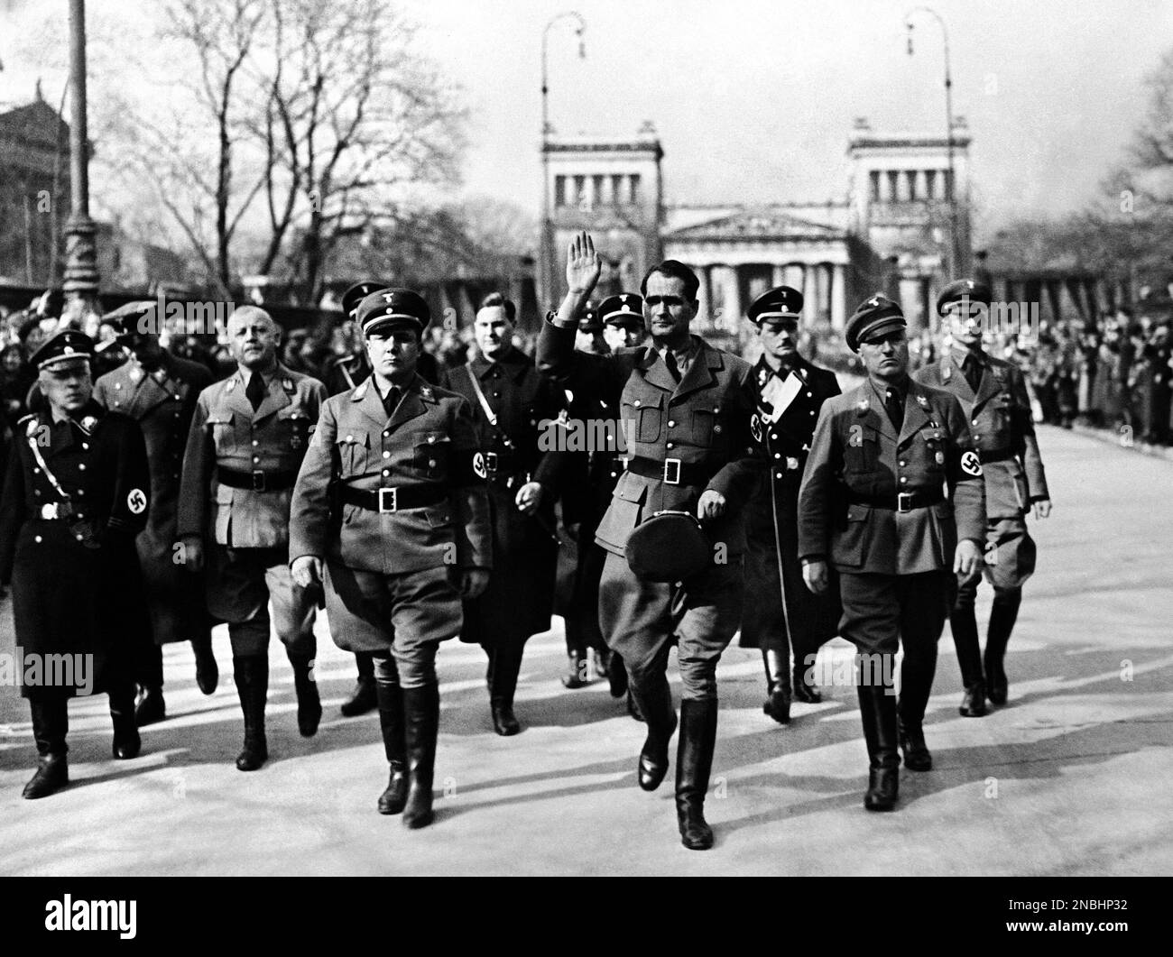 Deputy to Adolf Hitler, Rudolph Hess, gives a salute during the ...
