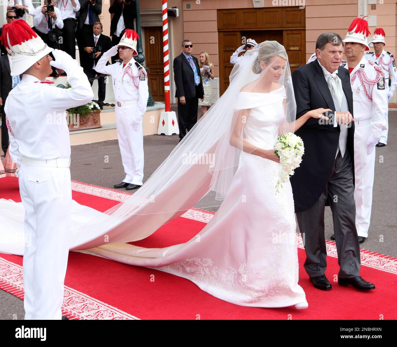 Princess Charlene of Monaco arrives with her father Michael Kenneth ...