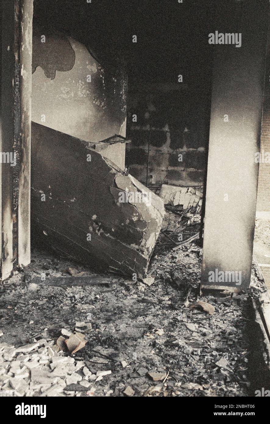 View of burned out building in Islamabad, Pakistan, Nov. 20, 1979 after ...